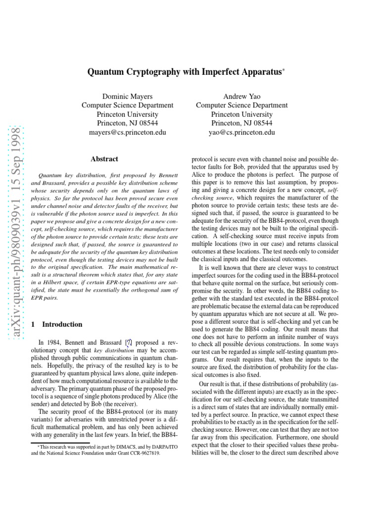 Quantum Cryptography With Imperfect Apparatus | PDF | Particle Physics ...
