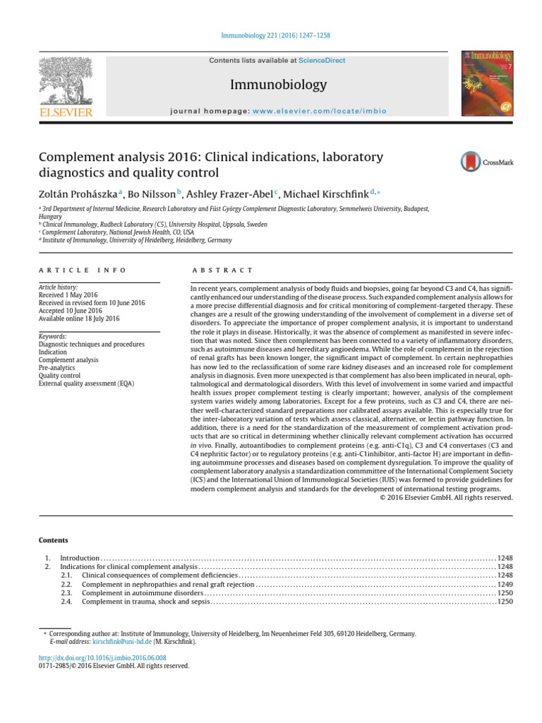 Complement Analysis 2016 Clinical Indications Laboratory Diagnostic and ...