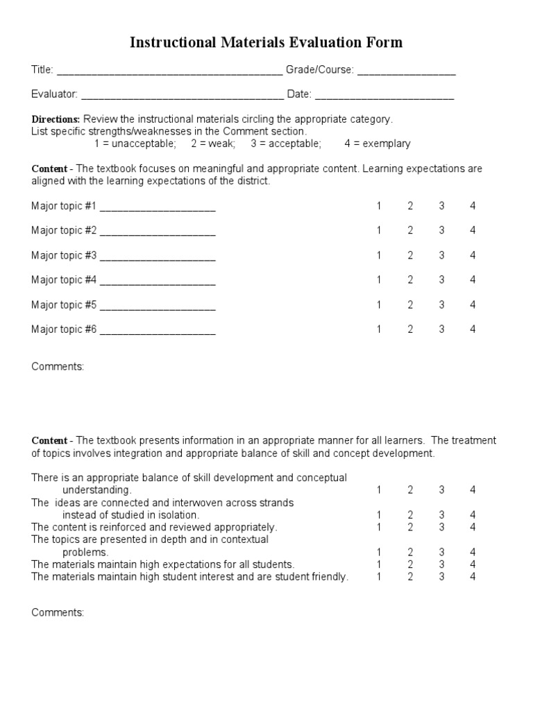 Instructional Materials Evaluation Form | PDF | Cognitive Science ...