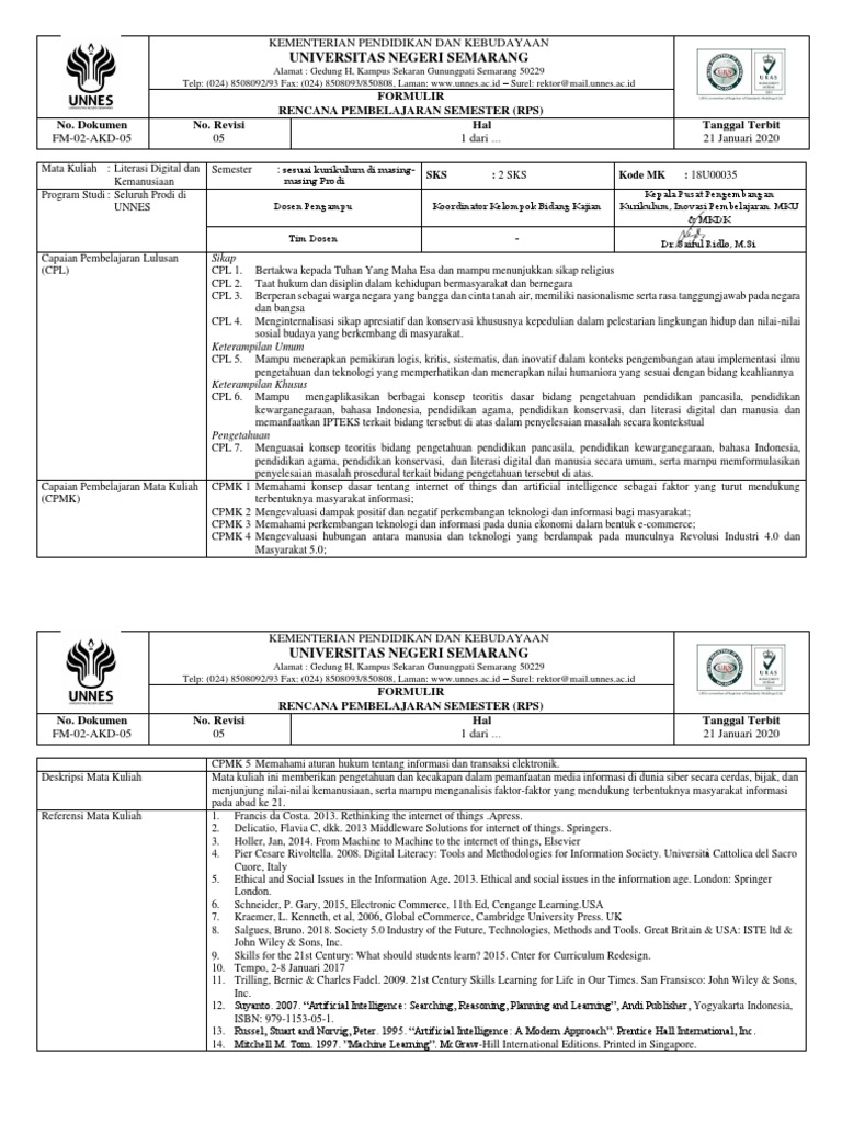 RPS MKU Literasi Digital & Kemanusiaan | PDF | Seni