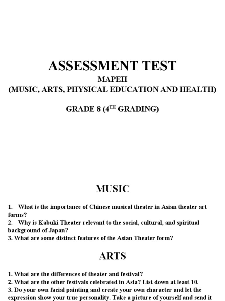 Assessment Test Grade 7 (Mapeh) | PDF