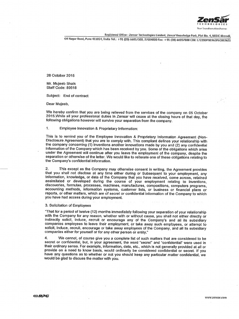 Relieving Letter | PDF