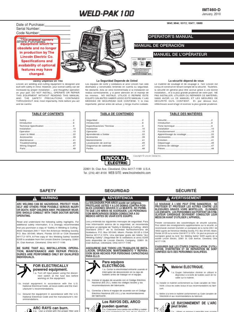 Lincoln Weld Pack 100 Manual | PDF | Soudage | Construction