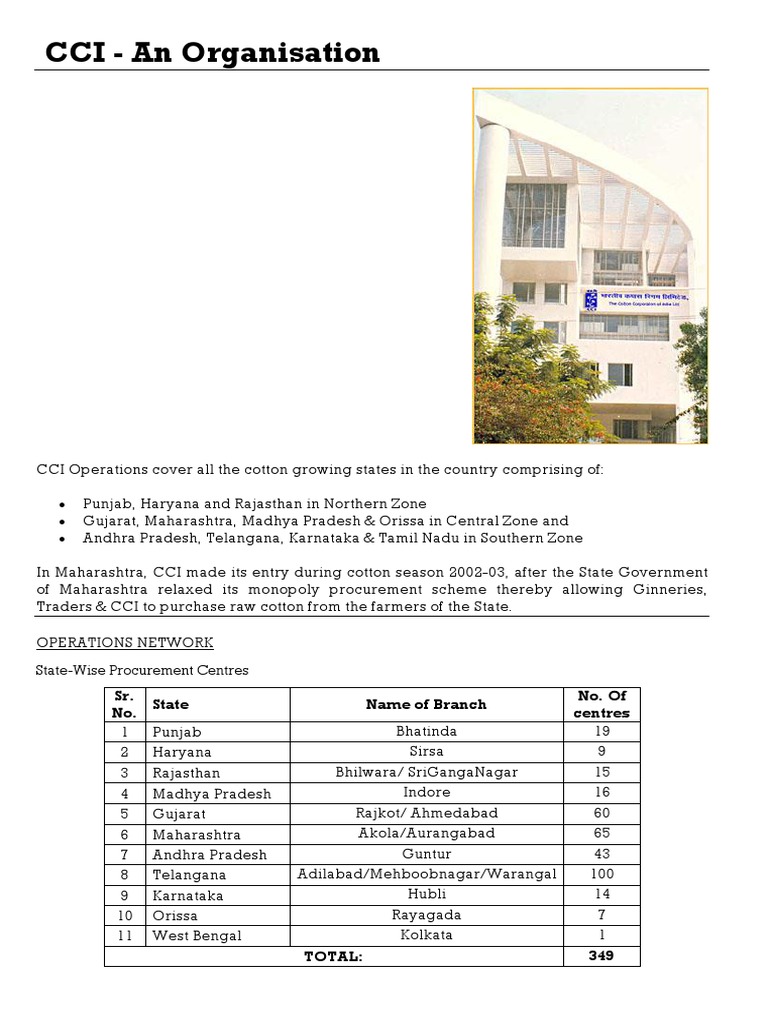 FINAL CCI - An Organization | PDF | Cotton | Agriculture
