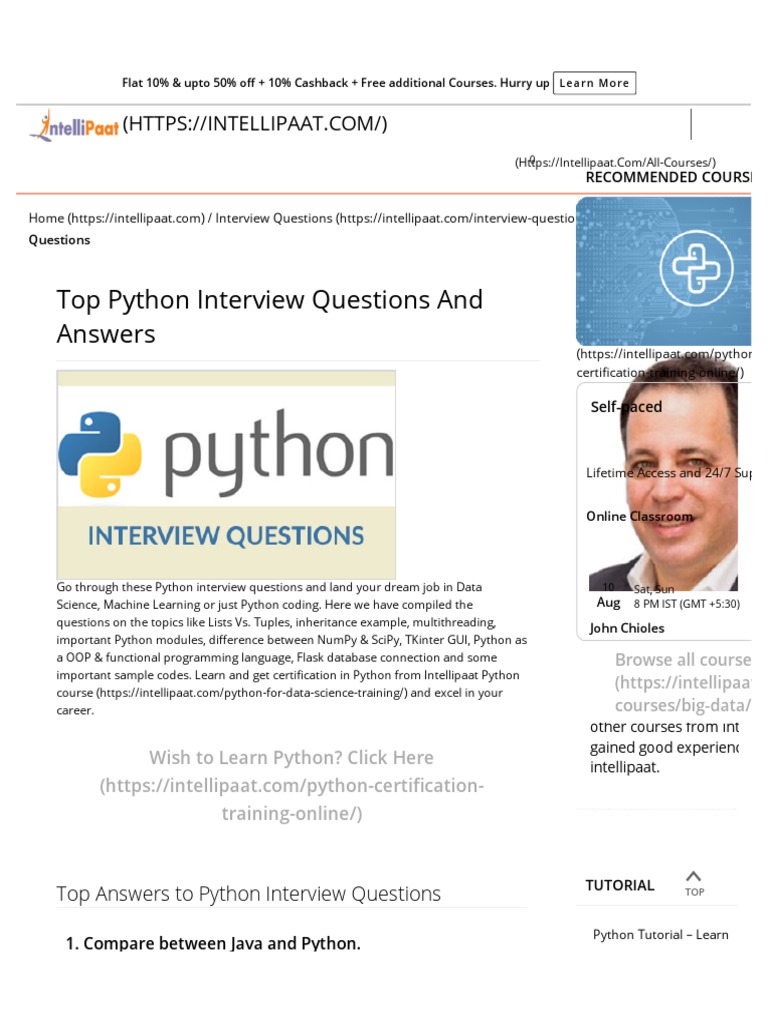 Python Interview Questions and Answers For 2019 - Intellipaat | PDF ...