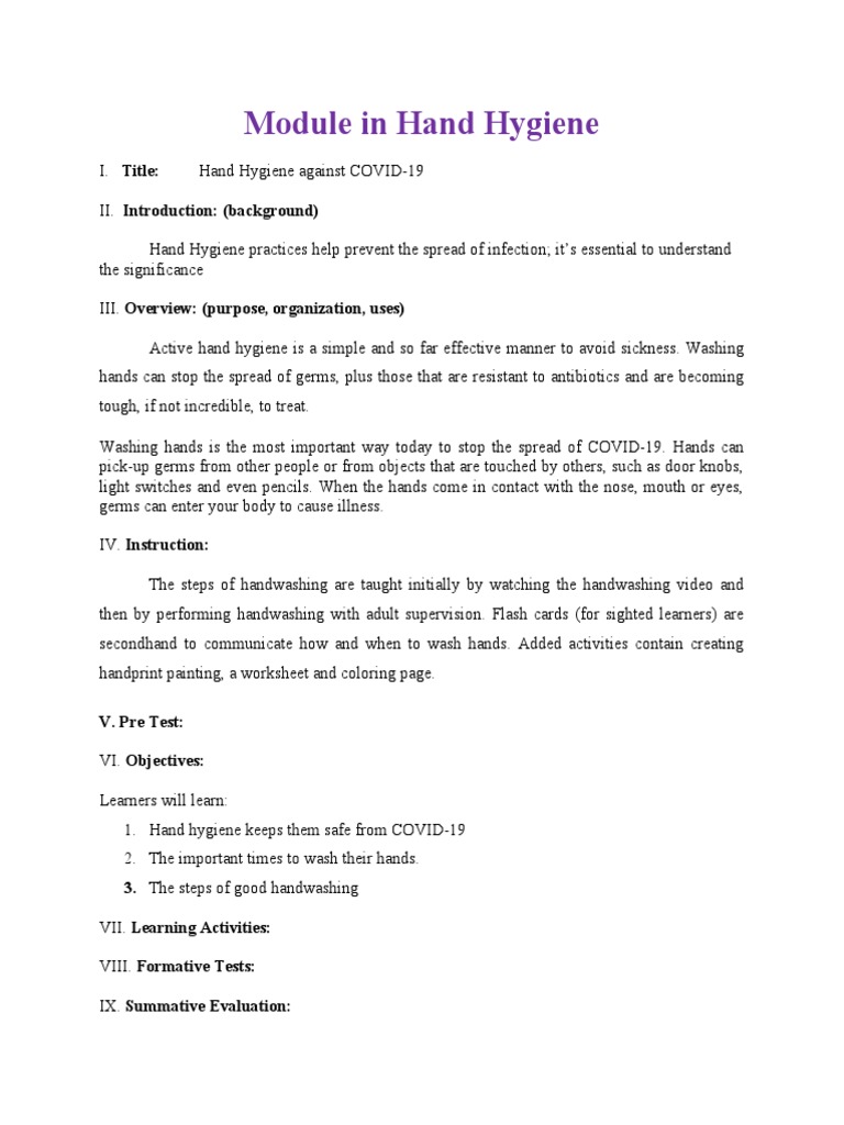 Module in Hand Hygiene: V. Pre Test | PDF