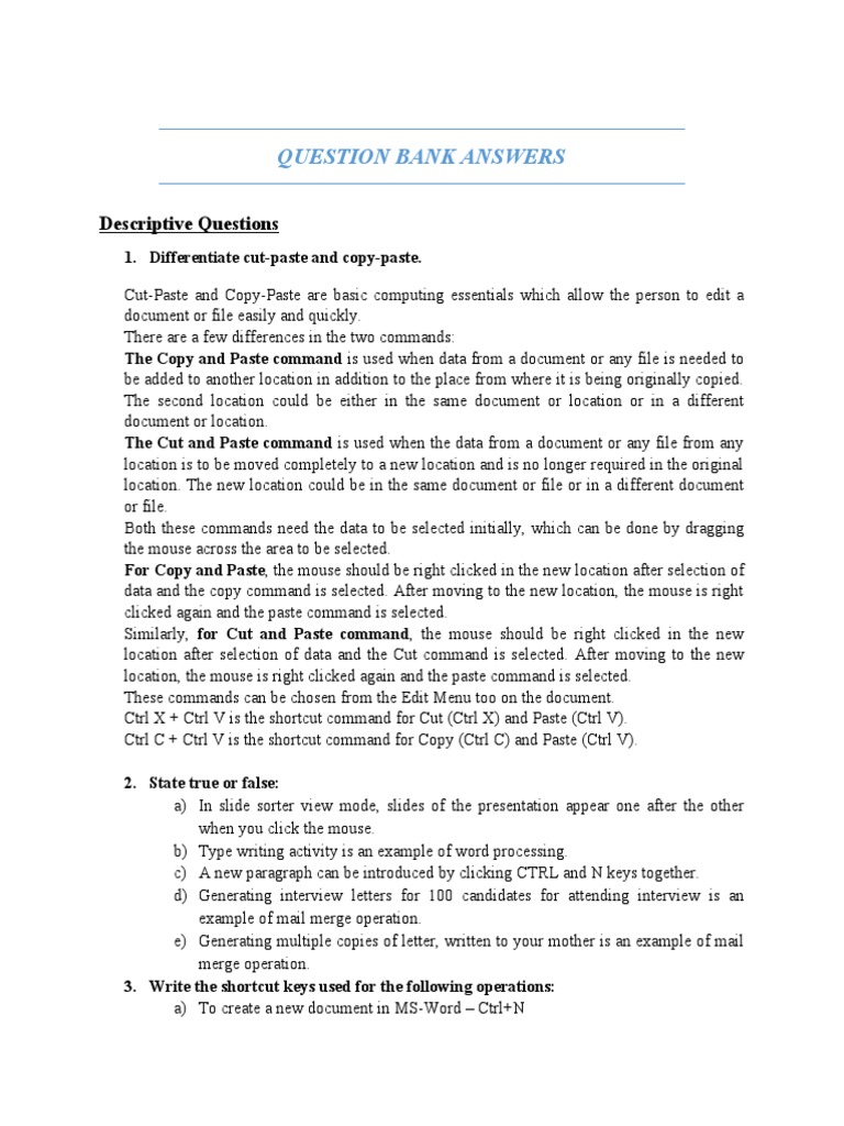 Question Bank Answers | PDF | Hyperlink | Microsoft Word