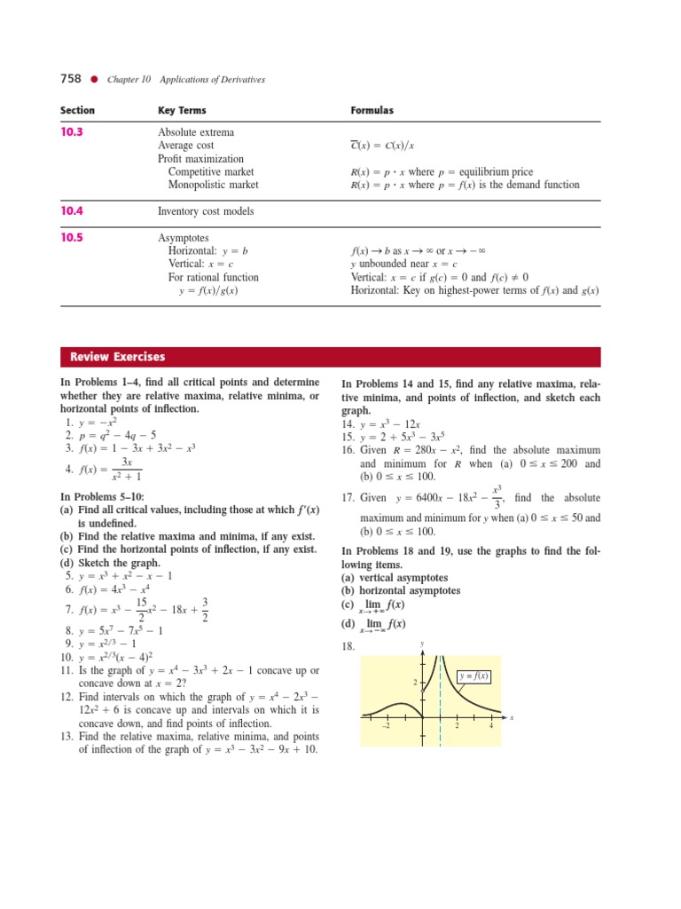 Review Exercises: Chapter 10 Applications of Derivatives | PDF | Maxima ...
