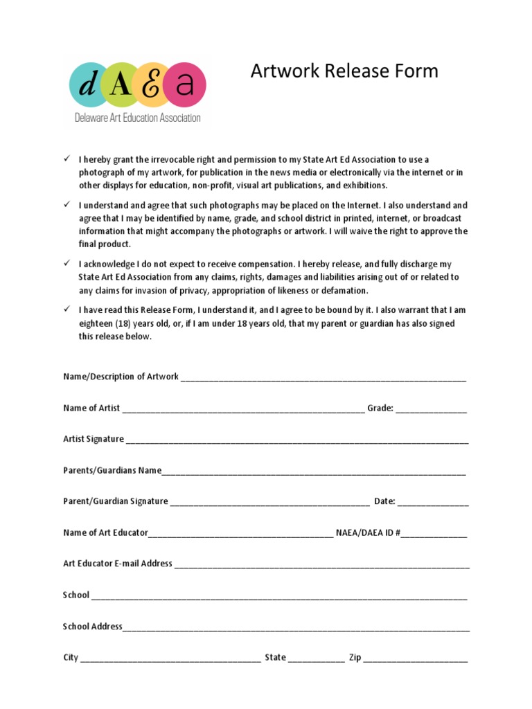 Daea Artwork Release Form 2020 | PDF | Civil Rights And Liberties ...