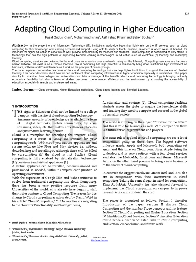 Ijser: Adapting Cloud Computing in Higher Education | PDF | Cloud Computing | Software As A Service