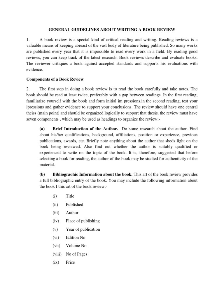 Guidelines for Writing a Book Review | PDF | Books | Expert