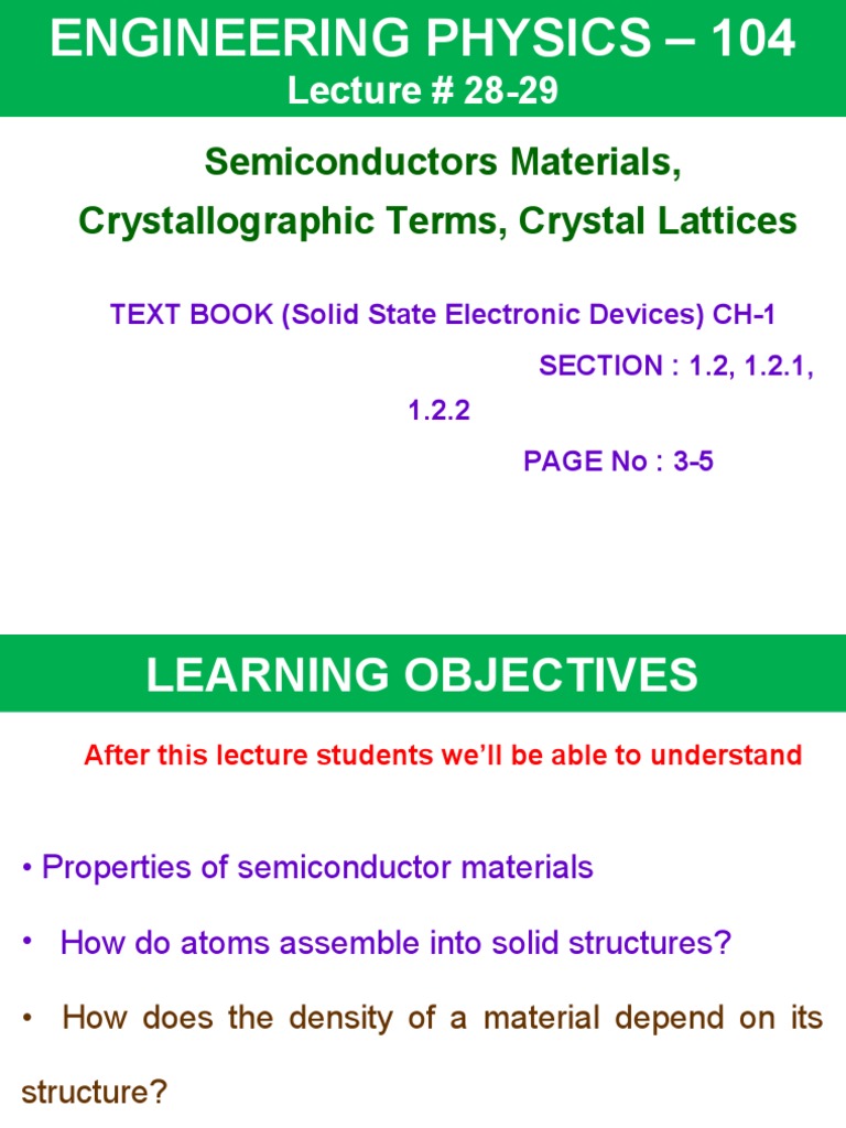 Semiconductors Materials, Crystallographic Terms, Crystal Lattices | PDF | Crystal Structure ...