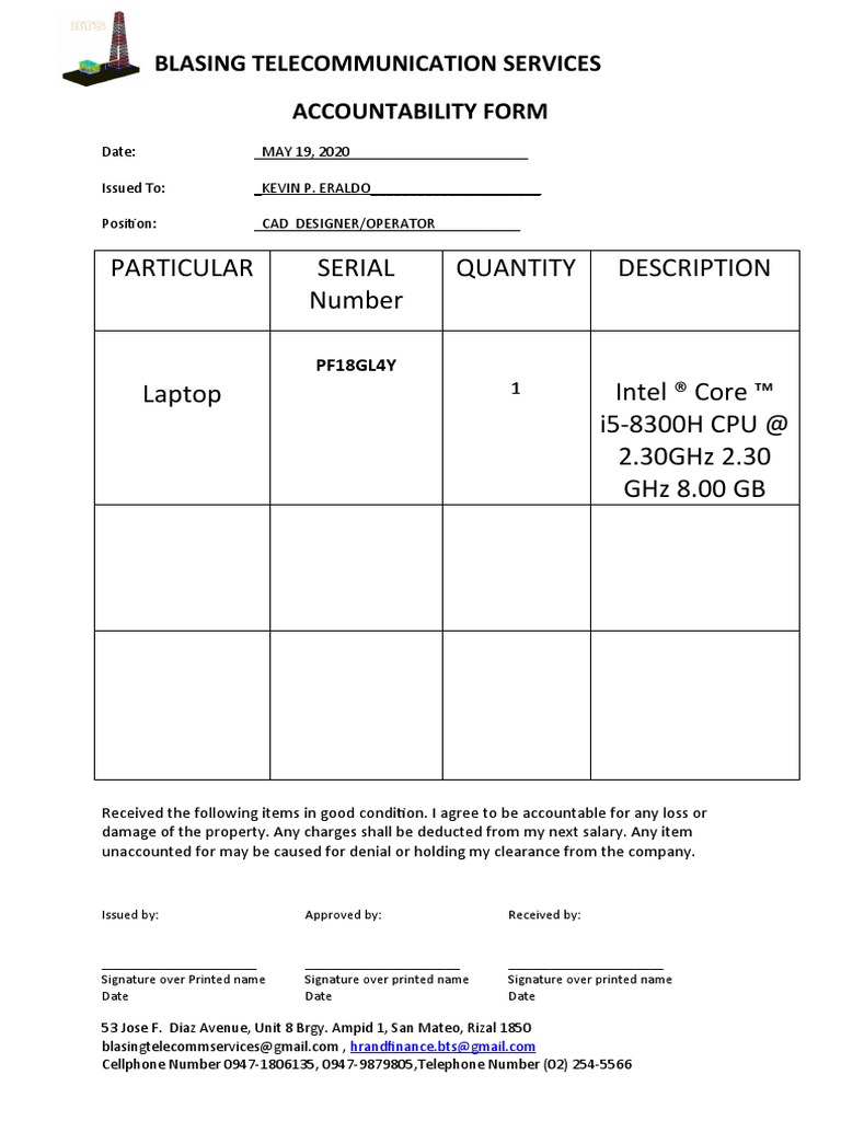 Particular Serial Number Quantity Description: Blasing ...