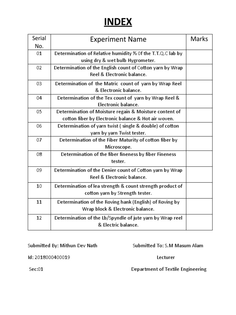 Index: Experiment Name | PDF