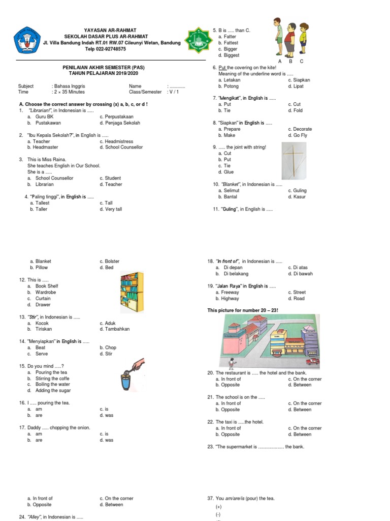 Soal PAS Bahasa Inggris Kelas V Sem.1 | PDF | Indonesia