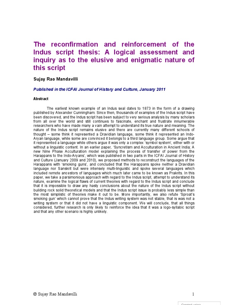 Sujay Indus Script Final Version Final Final | PDF | Writing | Cuneiform