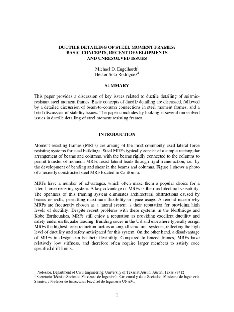 Ductile Detailing Steel Moment Frames Engelhardt Soto | PDF | Welding ...