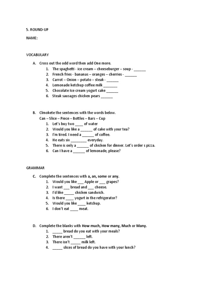 Level 3 Unit 5 Exam | PDF | Lunch | Foods