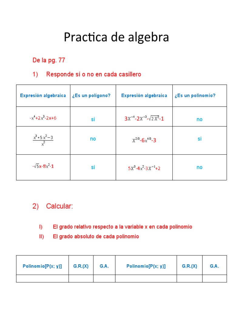 Practica de Algebra | PDF