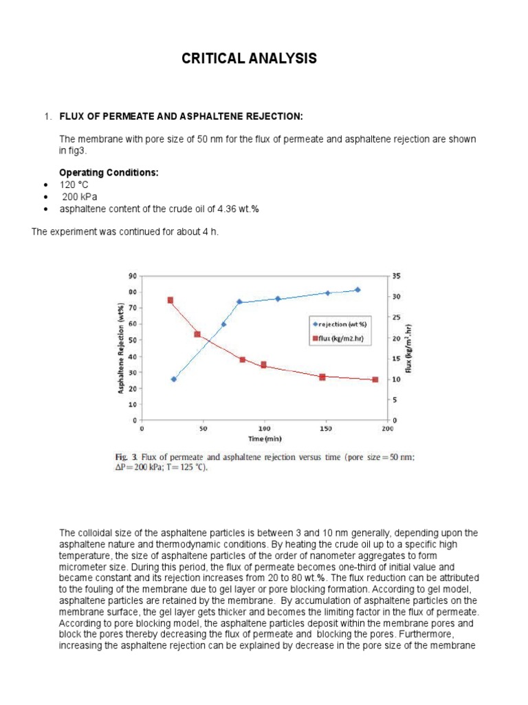 Critical Analysis: Operating Conditions | PDF | Membrane | Porosity