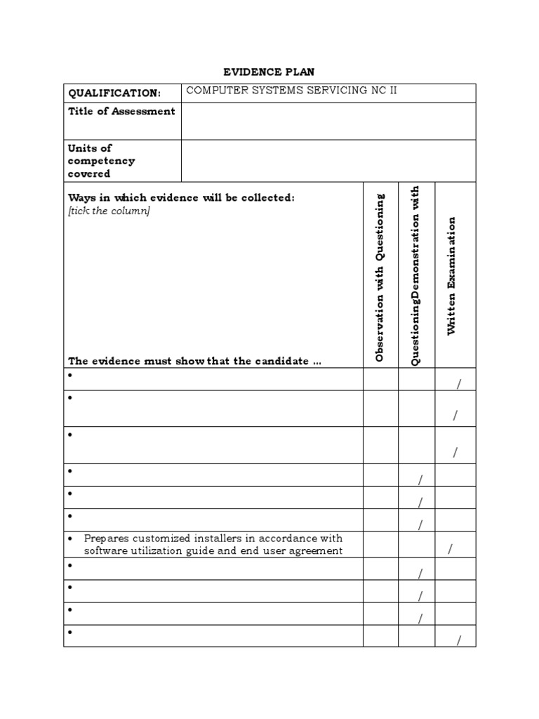 Sample Template Evidence Plan | PDF | Multiple Choice | Inventory
