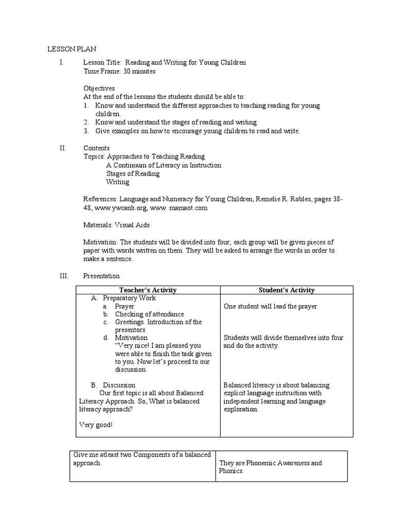 LESSON PLA1.language and Numeracy | PDF | Phonics | Fluency