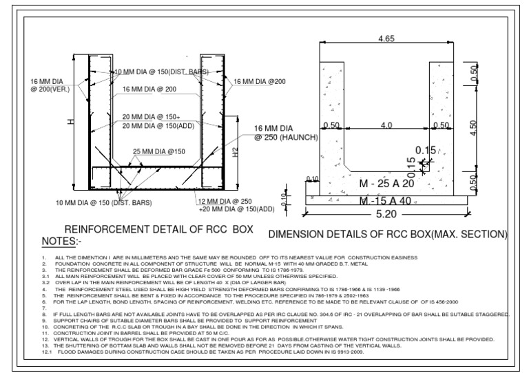 16 MM Dia at 250 (HAUNCH) : Notes:-Reinforcement Detail of RCC Box ...