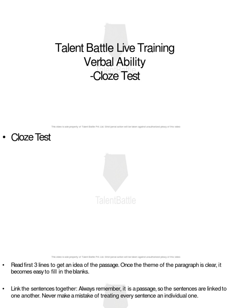 Talent Battle Live Training Verbal Ability - Cloze Test | PDF | Nature