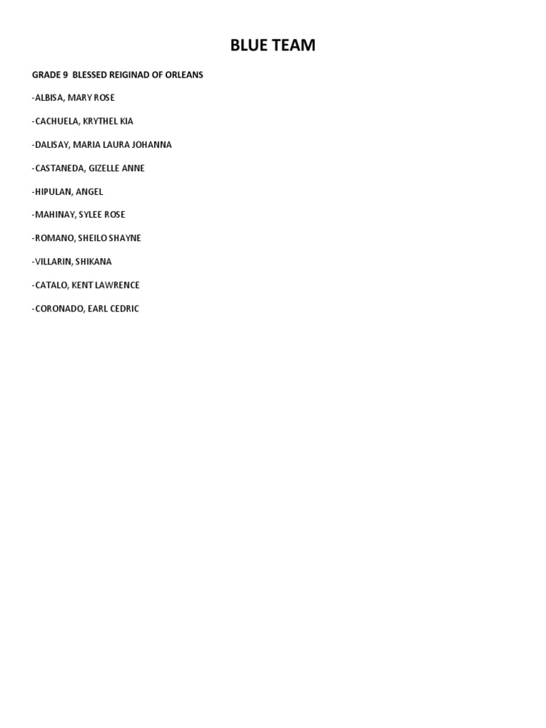 Blue Team: Grade 9 Blessed Reiginad of Orleans | PDF