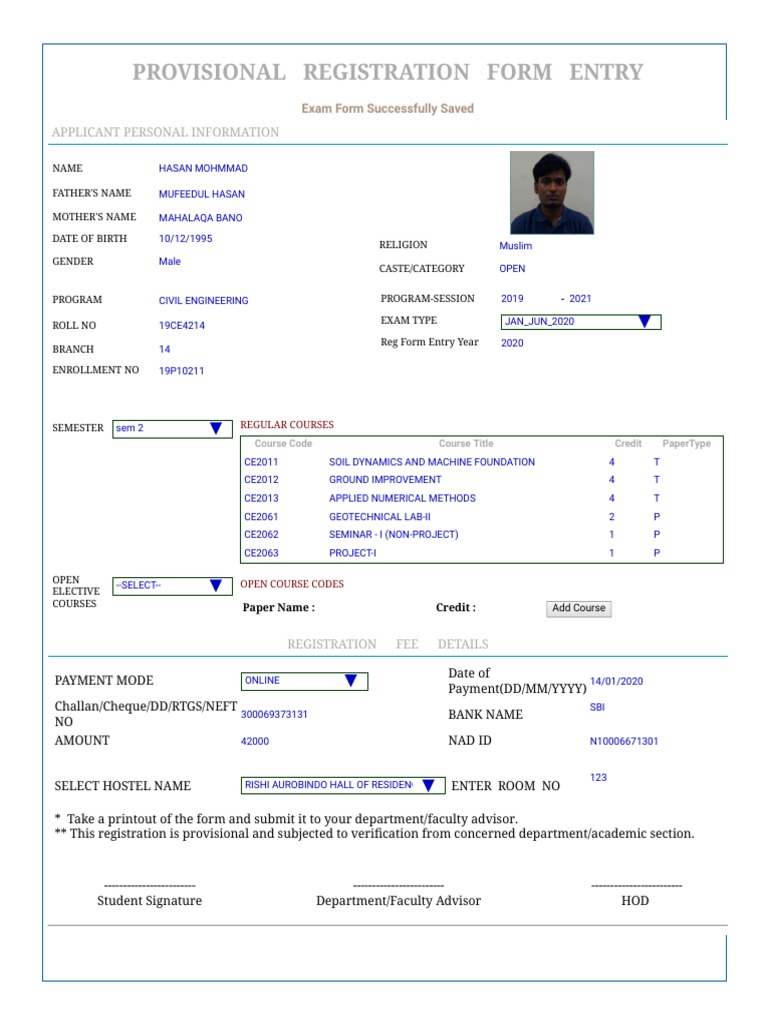 Provisional Registration Form Entry: Applicant Personal Information ...