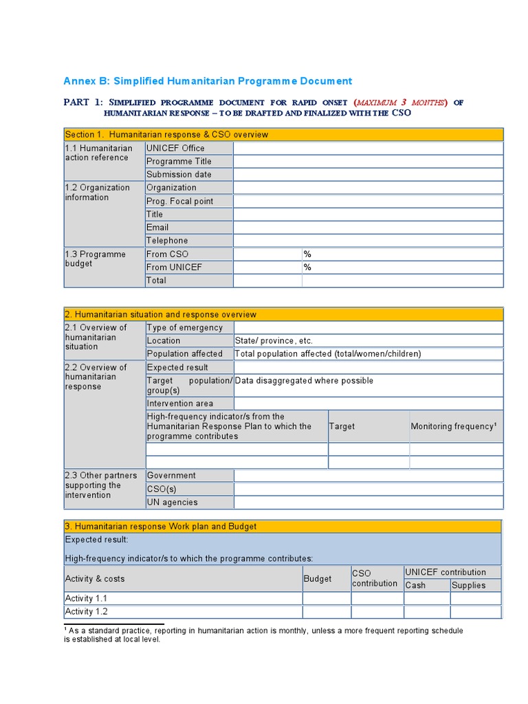 Annex B: Simplified Humanitarian Programme Document: Part 1: S - CSO ...