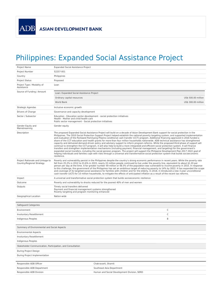 Philippines: Expanded Social Assistance Project | PDF | Asian ...