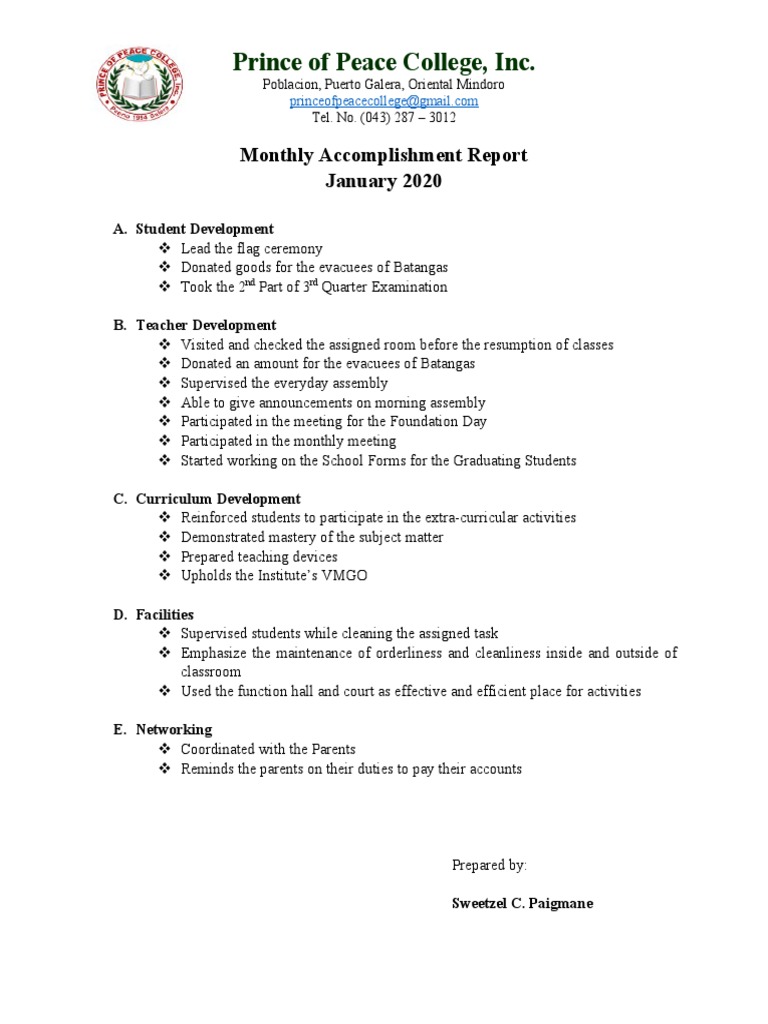 January Accomplishment Report | PDF