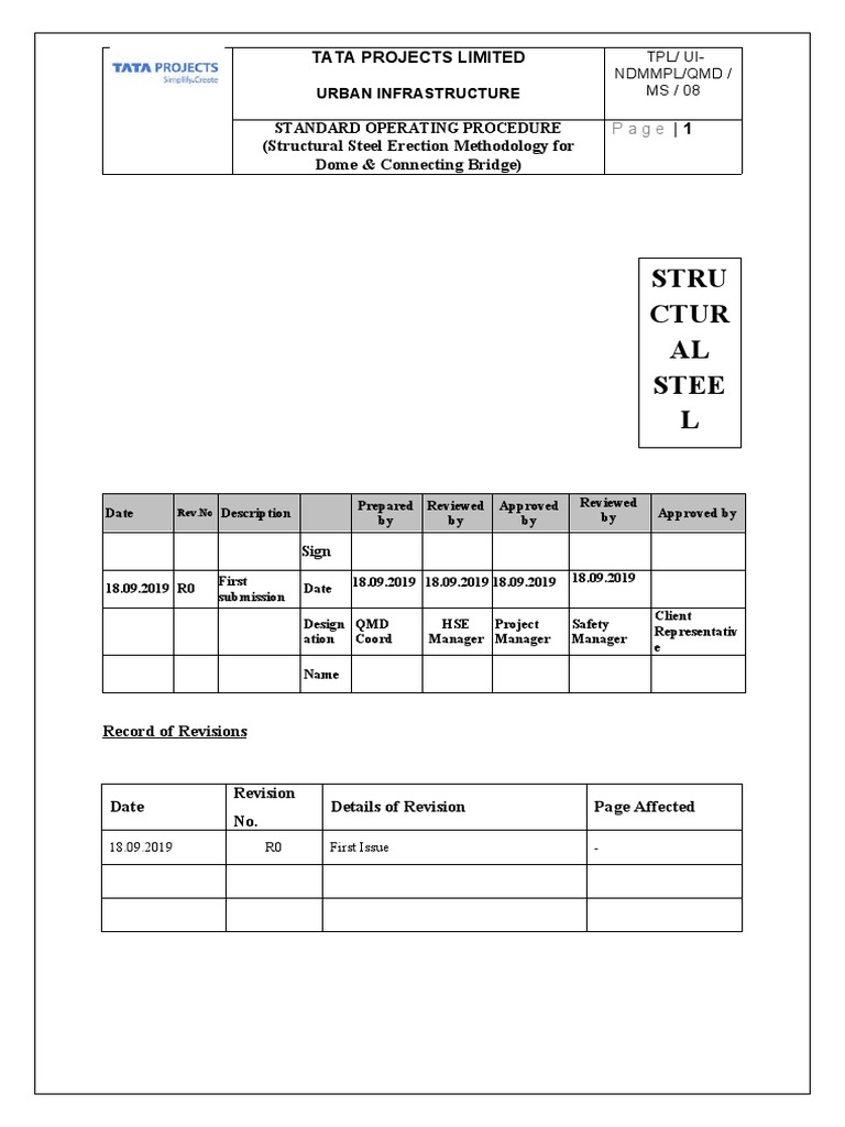 Method Statement Structural Steel Erection Methodology For Dome 1125