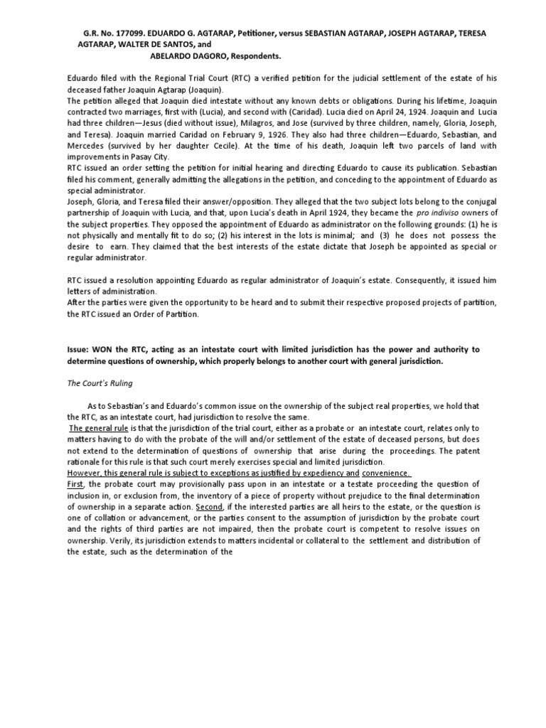 Agtarap Vs Agtarap | PDF | Probate | Intestacy