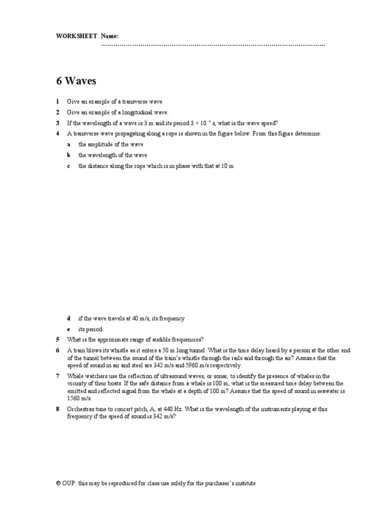 6 Waves: Worksheet Name | PDF