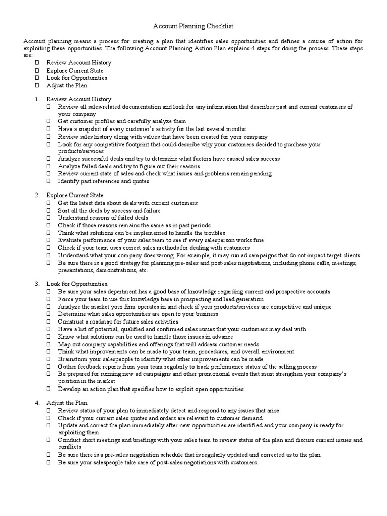 Account Planning Checklist | PDF | Sales | Negotiation