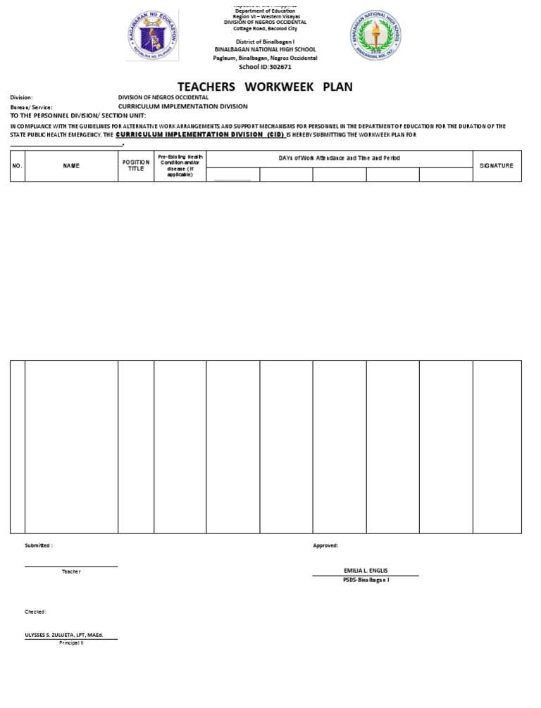 Teachers Workweek Plan | PDF | Government | Business