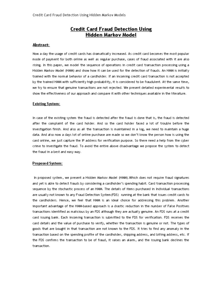 Credit Card Fraud Detection Using Hidden Markov Models | PDF | Credit Card | Fraud