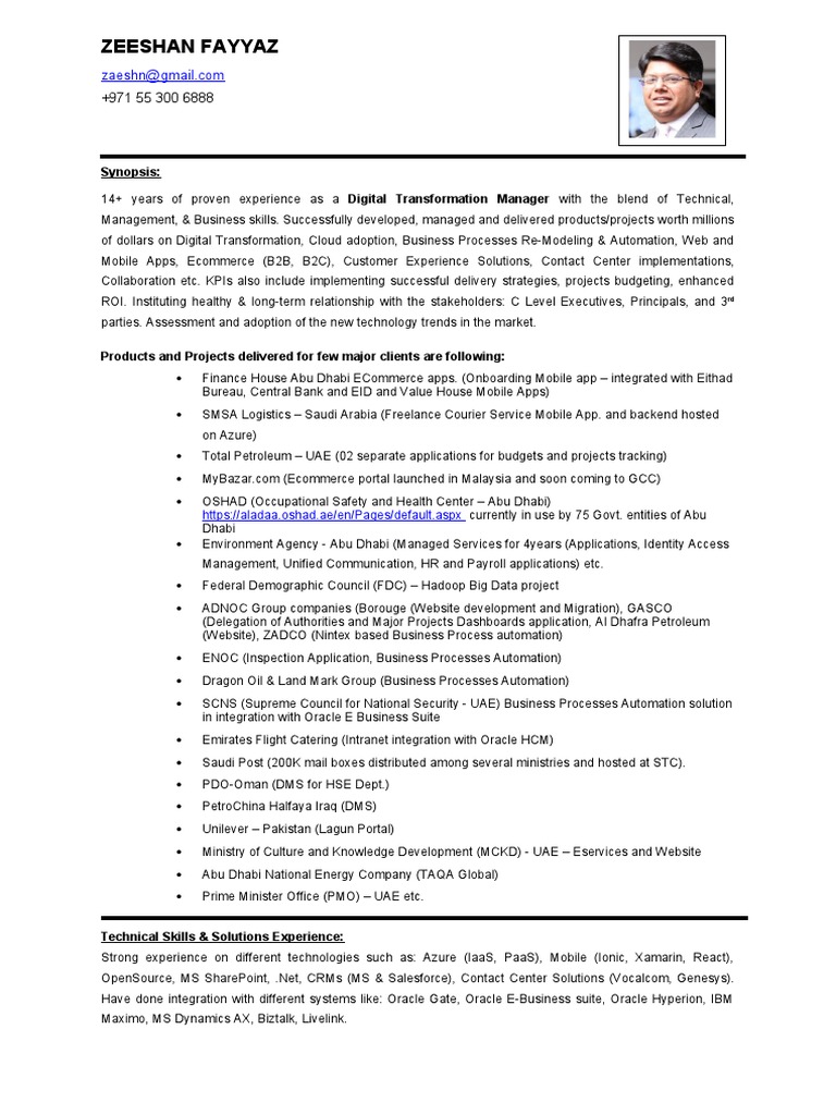 ZEESHAN PM Resume | PDF | It Service Management | E Commerce