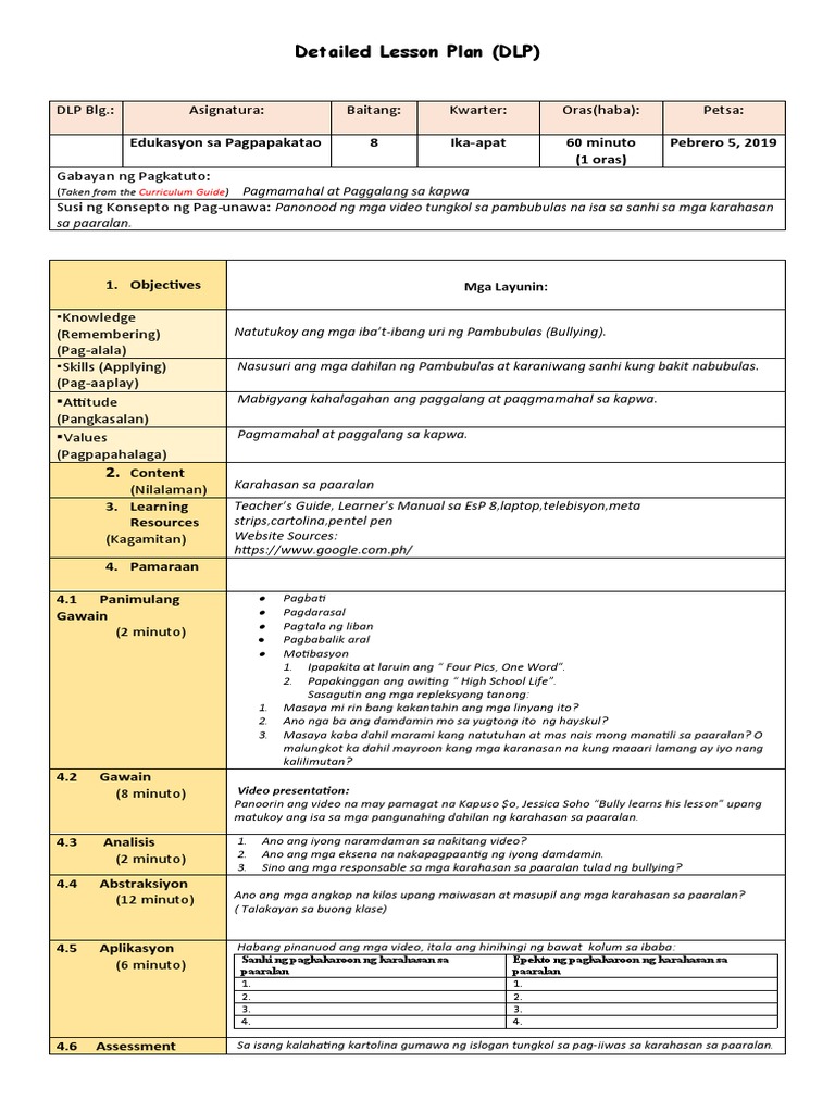 Detailed Lesson Plan Final in EsP 8 | PDF