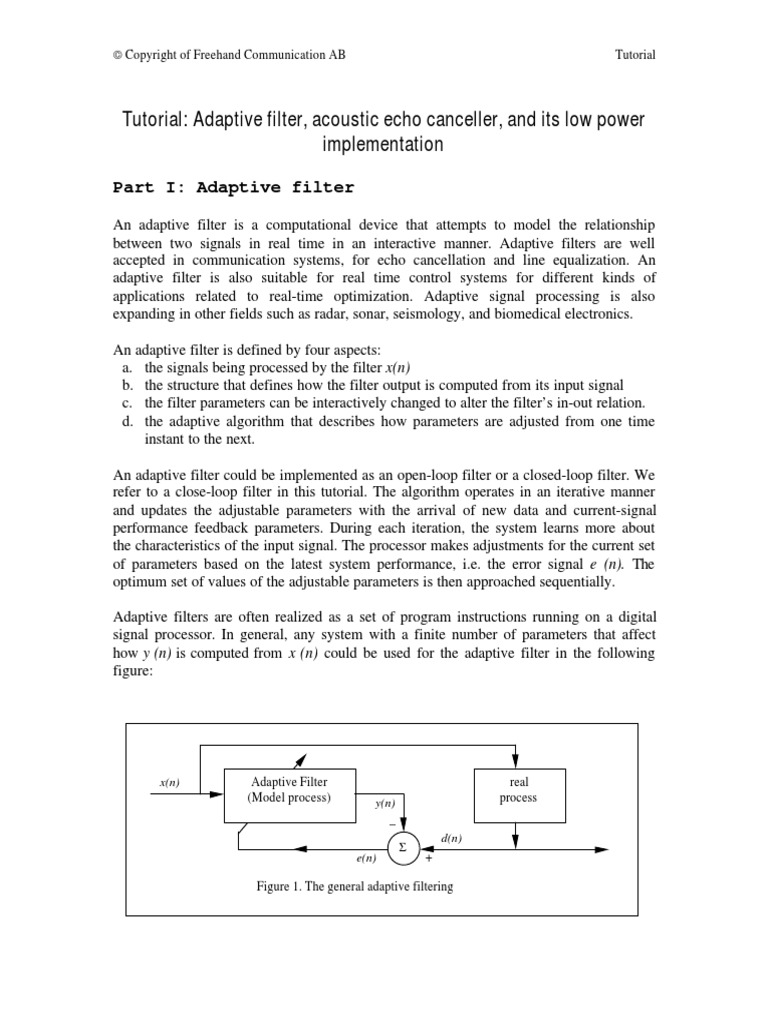 Tutorial: Adaptive Filter, Acoustic Echo Canceller, and Its Low Power Implementation | PDF ...