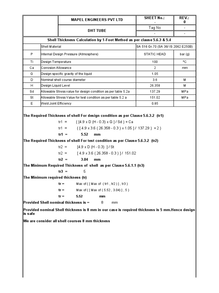 DHT Tube | PDF | Stress (Mechanics) | Pressure