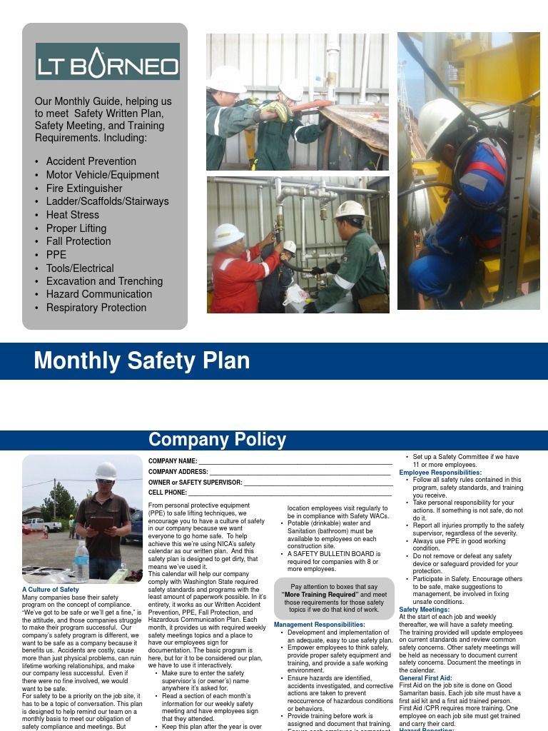 Monthly Safety Plan English | PDF | Personal Protective Equipment | Fires
