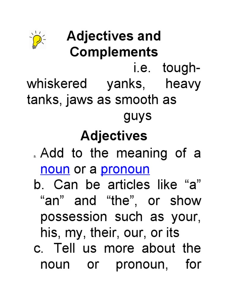 Adjectives and Complements | PDF | Adjective | Noun