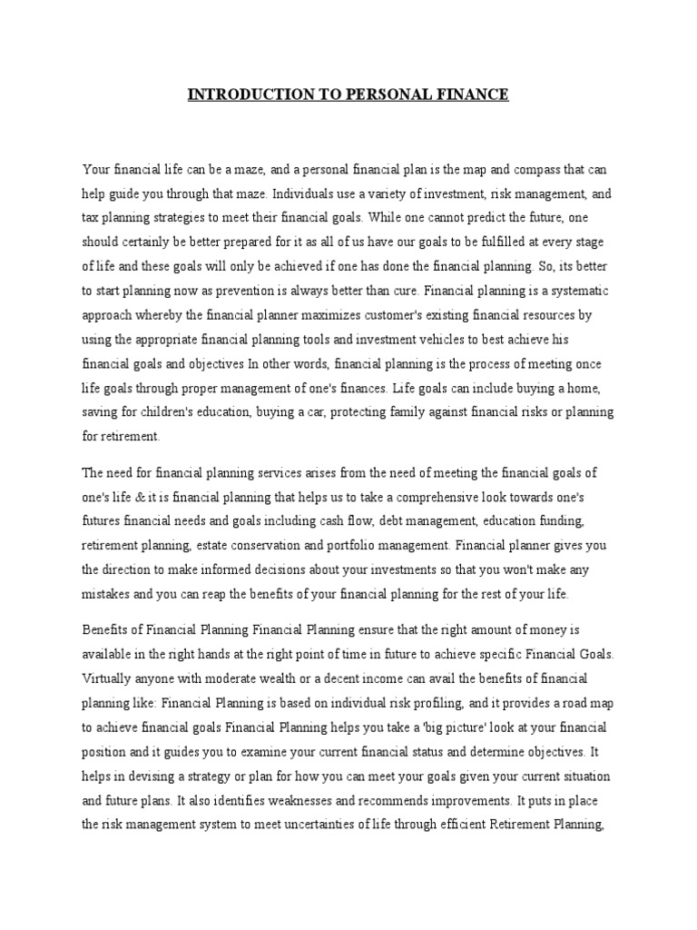 Introduction To Personal Finance | PDF | Saving | Financial Plan