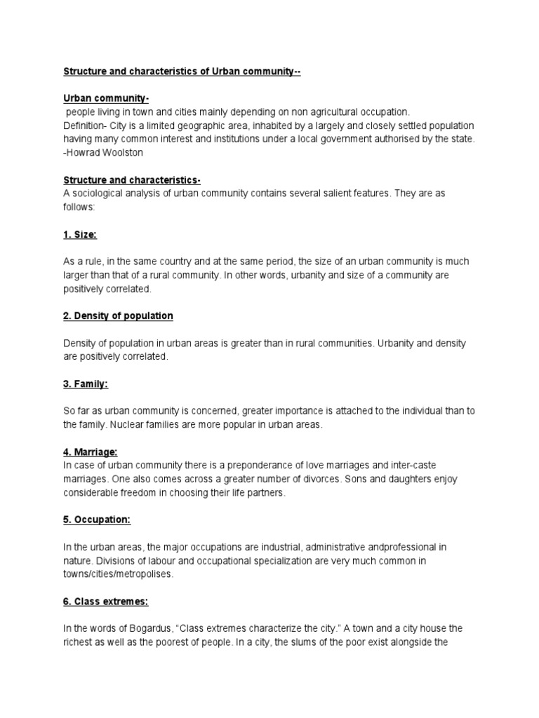 Structure and Characteristics of Urban Community | PDF | Community ...