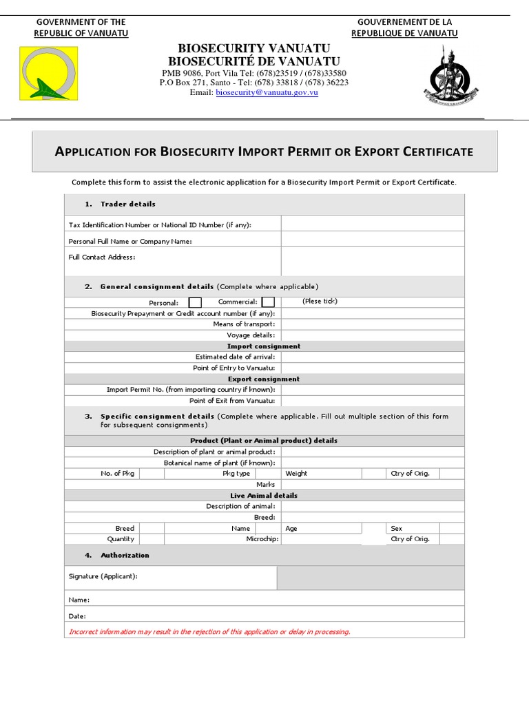 SPS Application For Biosecurity Import Permit or Export Certificate ...