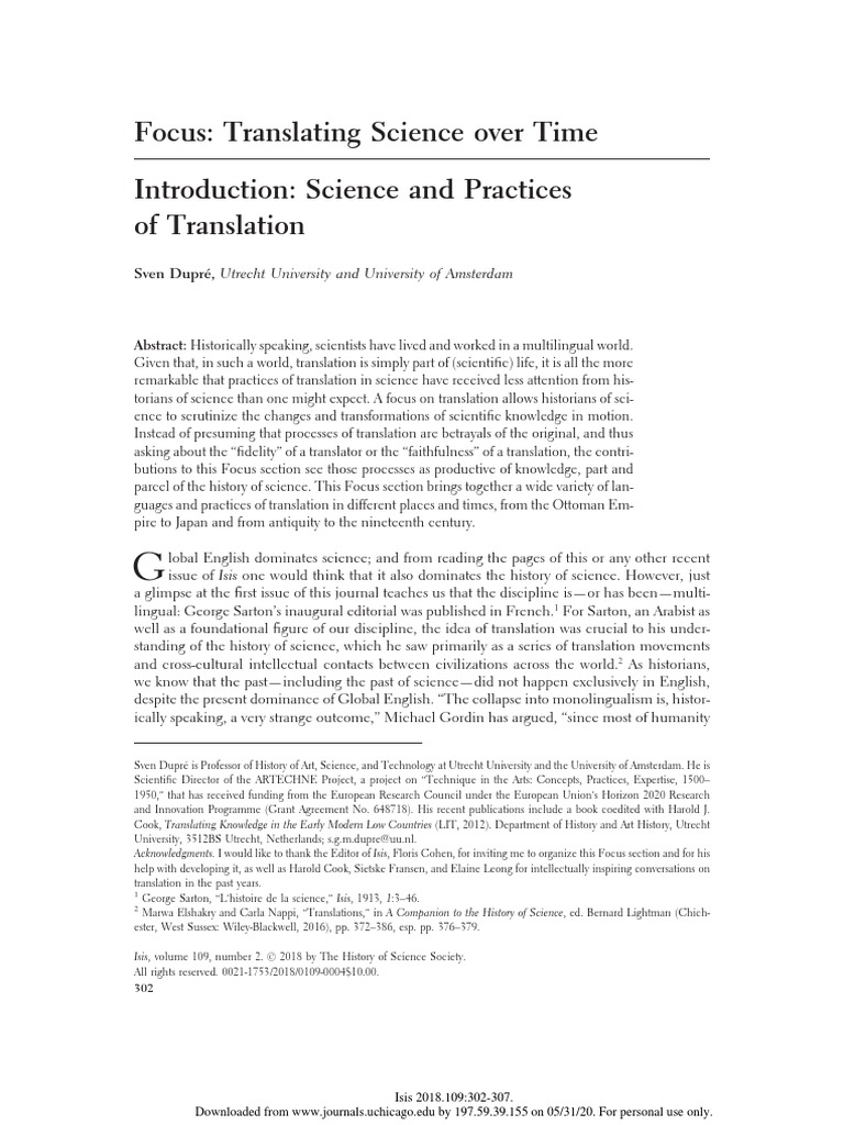 Focus: Translating Science Over Time Introduction: Science and ...