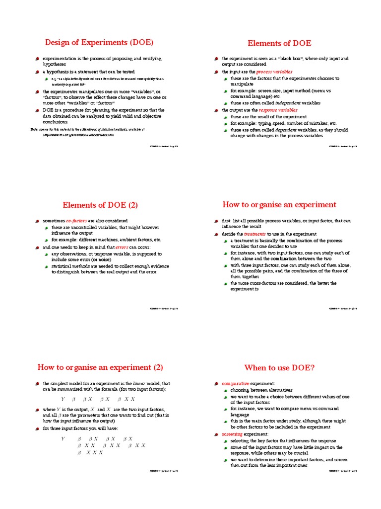 Design of Experiments (DOE) Elements of DOE: Process Variables | PDF ...
